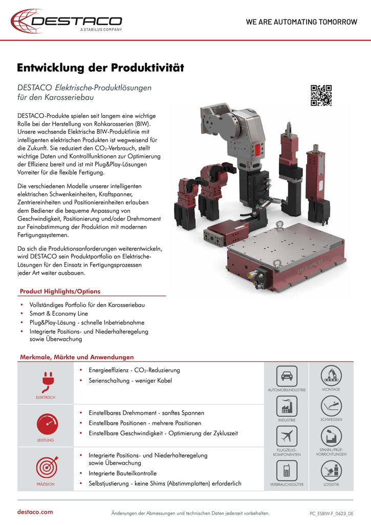 Body-in-White (BIW) Electric Products Overview Flyer | DESTACO eStore